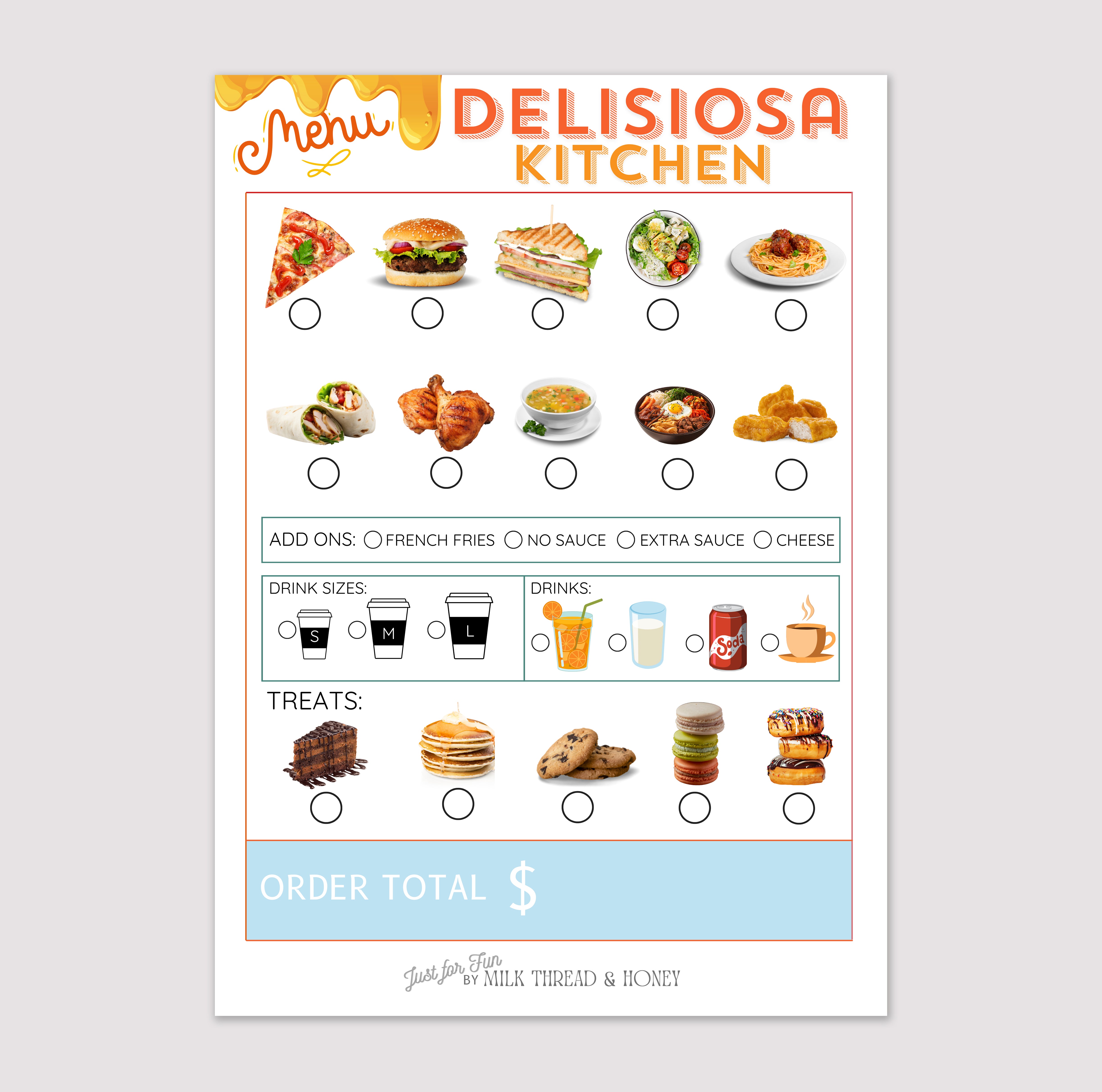 Pretend Play Restaurant Menu Order Notepad – Milk Thread and Honey